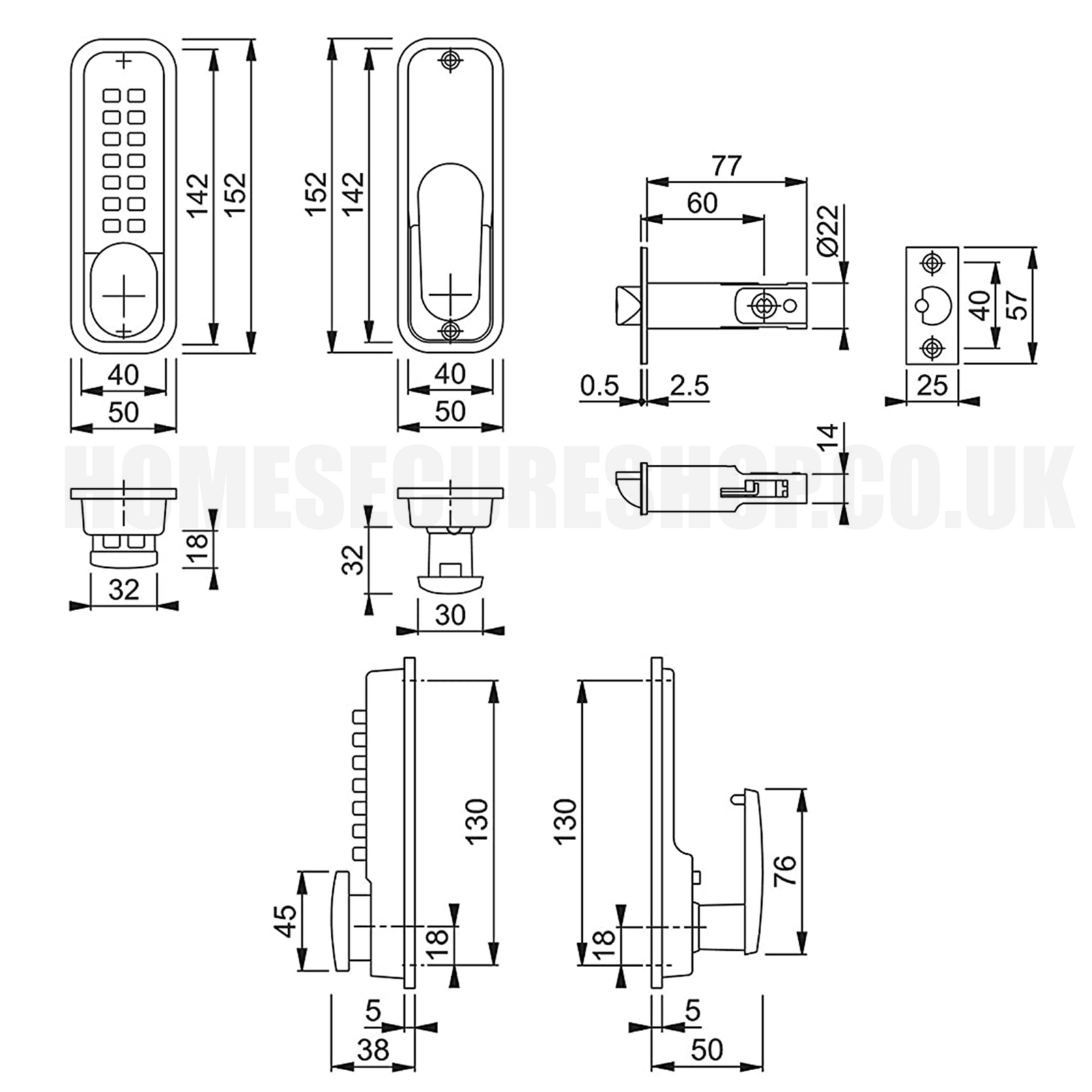 Hoppe 87128205 Arrone AR/D-195MC Digital Push Button Door Key Pad Lock ...